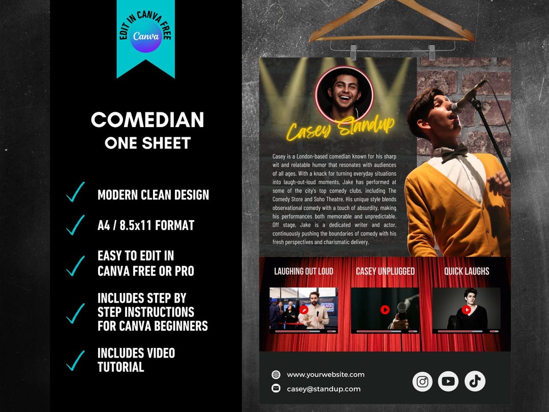 Comedian Media Kit Template: Canva Press Kit (A4 & US Letter) - Etsy