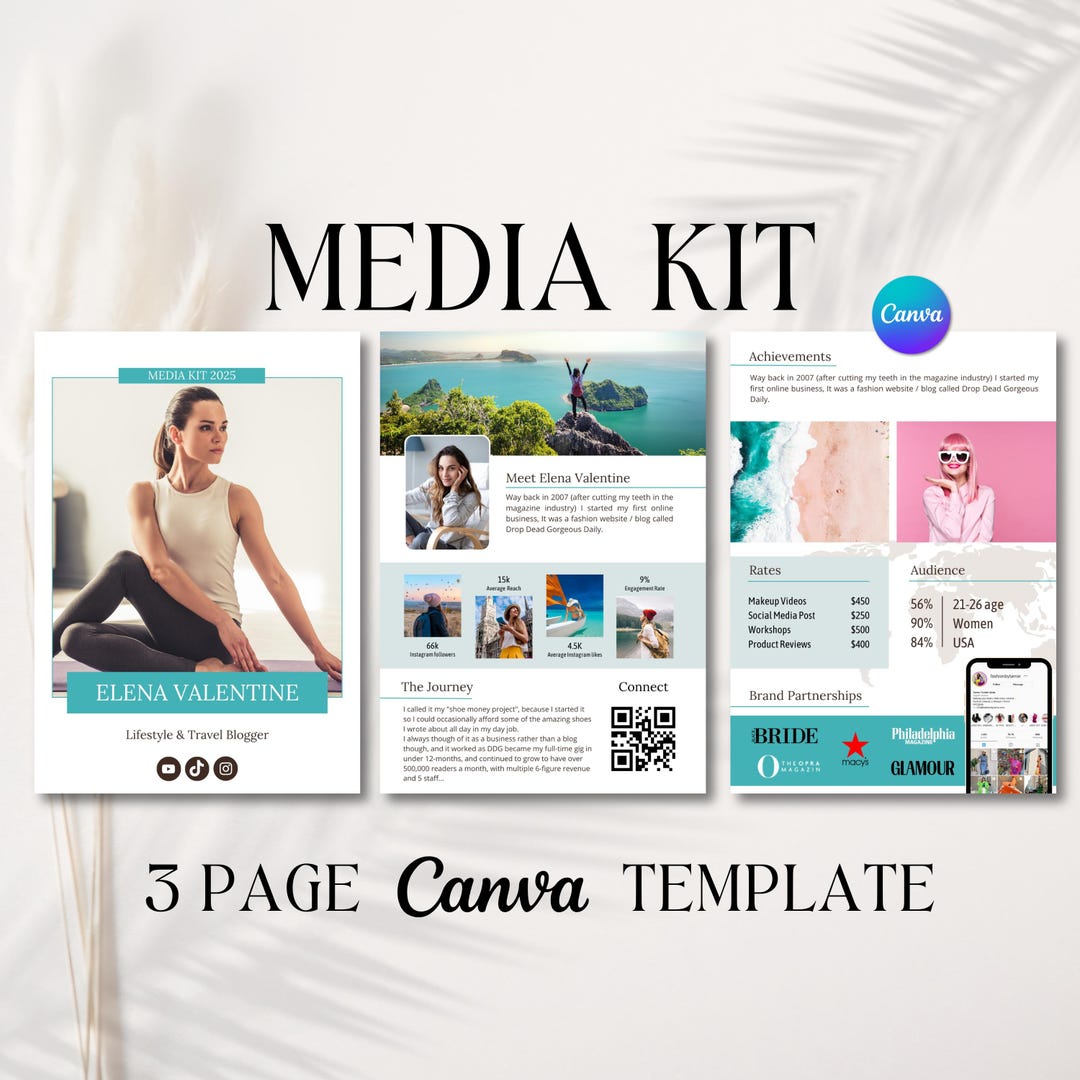Influencer Media Kit Template | 3 Page Canva Press Kit | Blogger ...