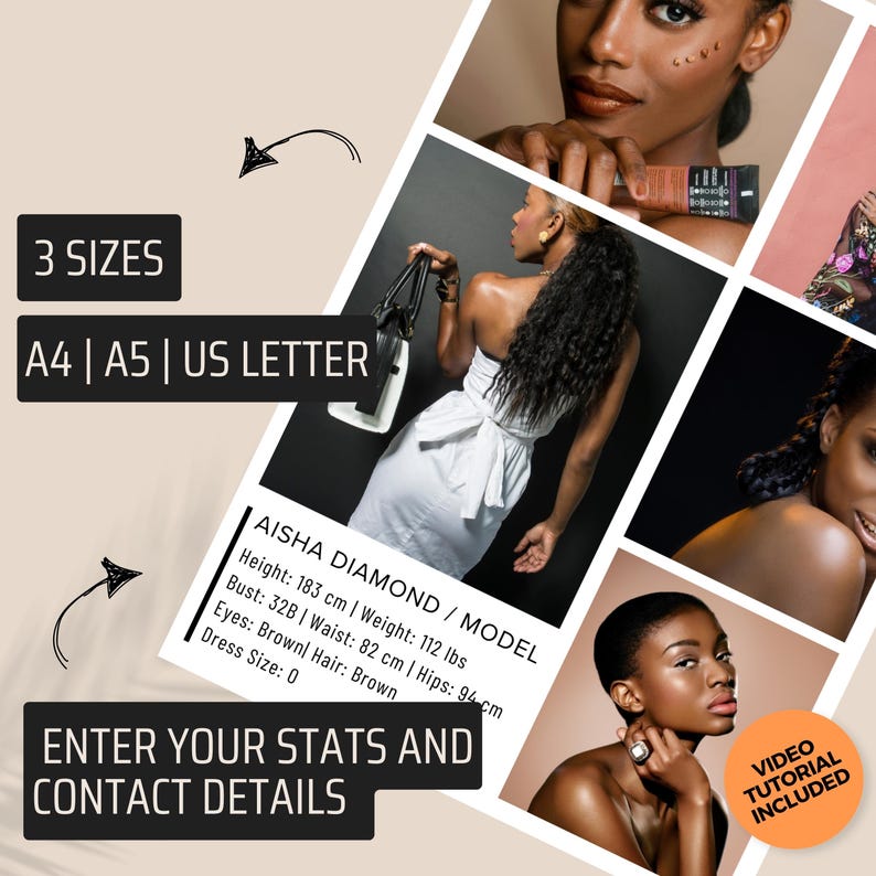 Comp Card, Model Comp Card Template, Zed Card for Models Template, Model Comp Card Three Photos ...