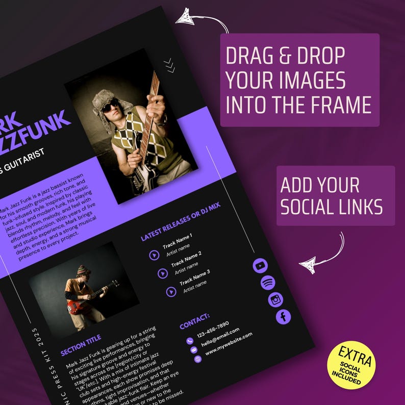 Musician Media Kit Template: Music EPK, Canva Design (A4/US Letter) - Etsy