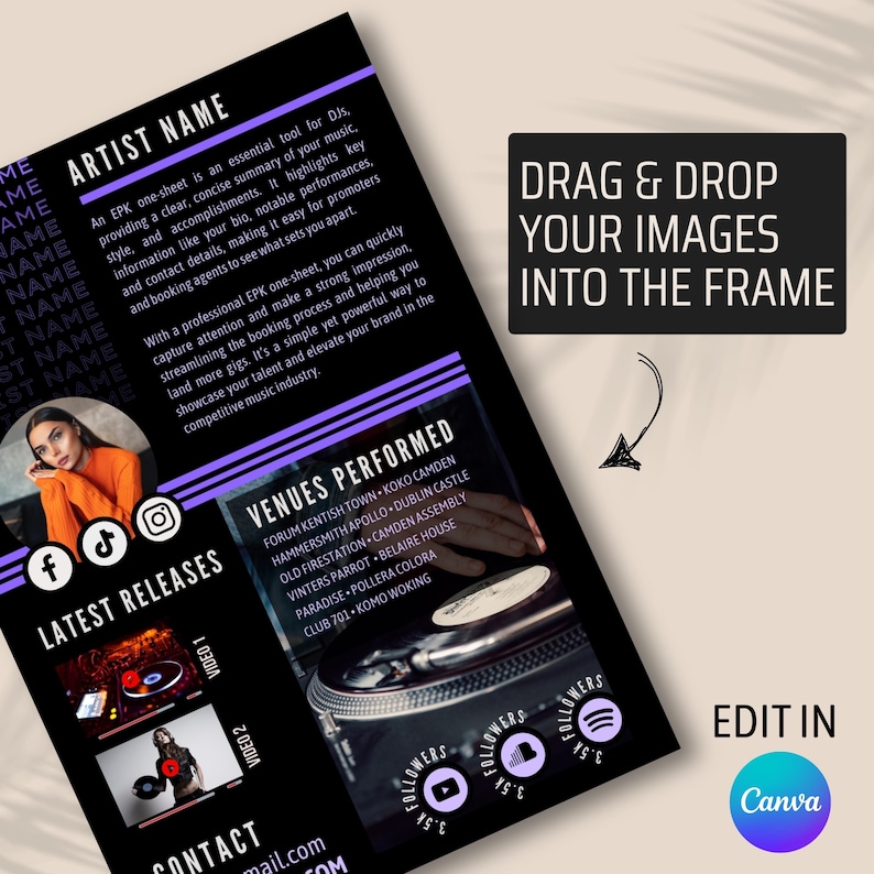 Music Press Kit Template | Artist & Band EPK | 1 Page Media Kit for ...