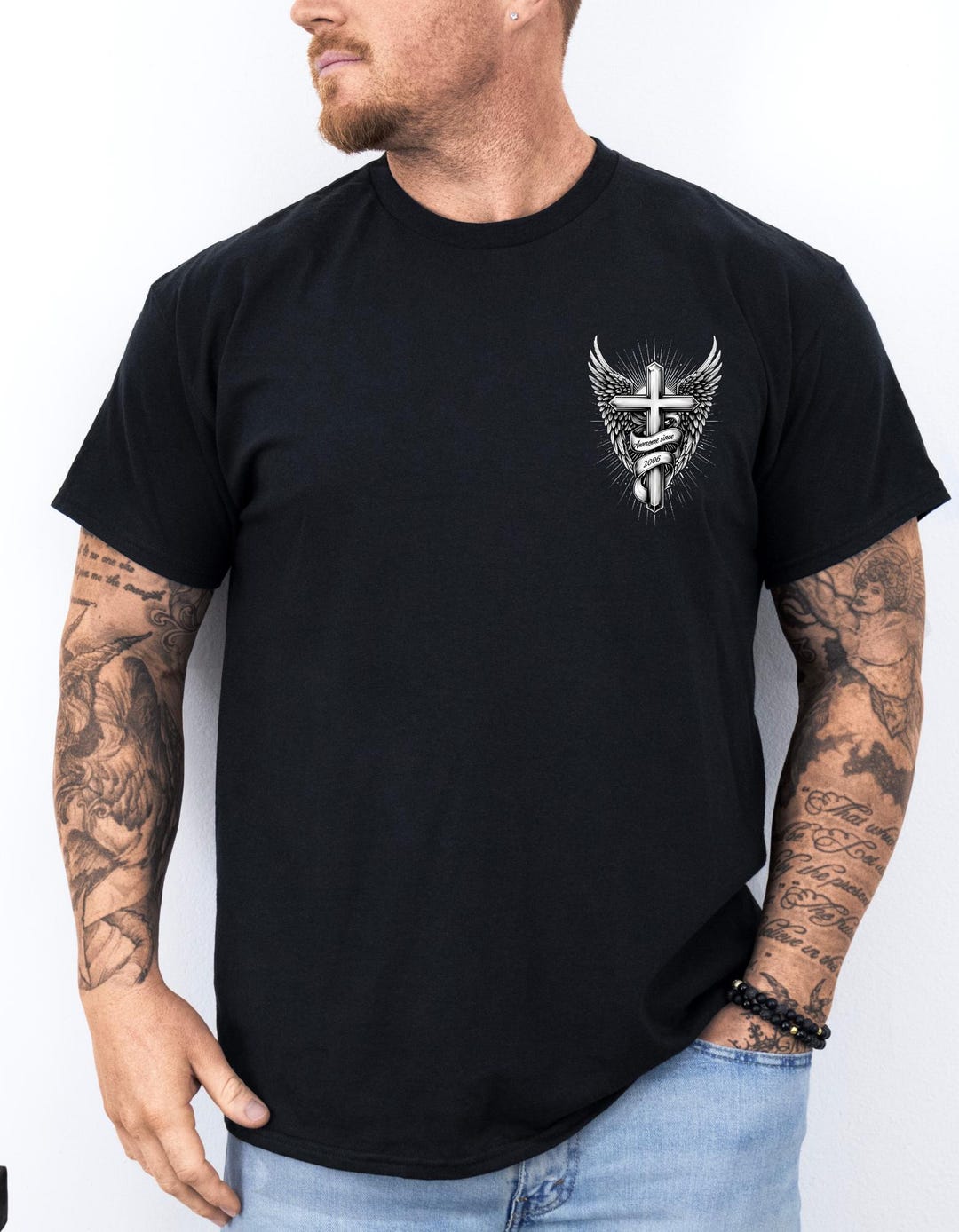 Cross With Wings T Shirt,edgy Graphic Tees for Trendsetters, Casual ...