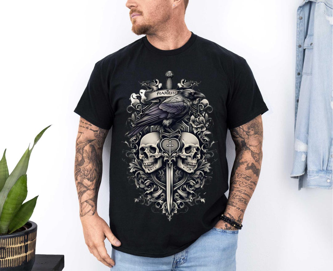 Mens Tshirt,gothic Skull & Sword Tee, Unisex Heavy Cotton Tee,casual ...