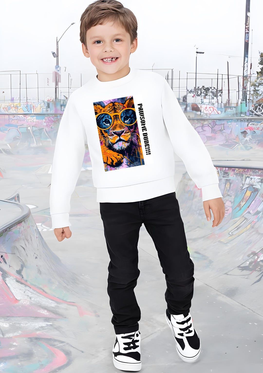 Kids Colorful Paint Splatter Graffiti Crewneck Sweatshirt Pawsome Dude ...