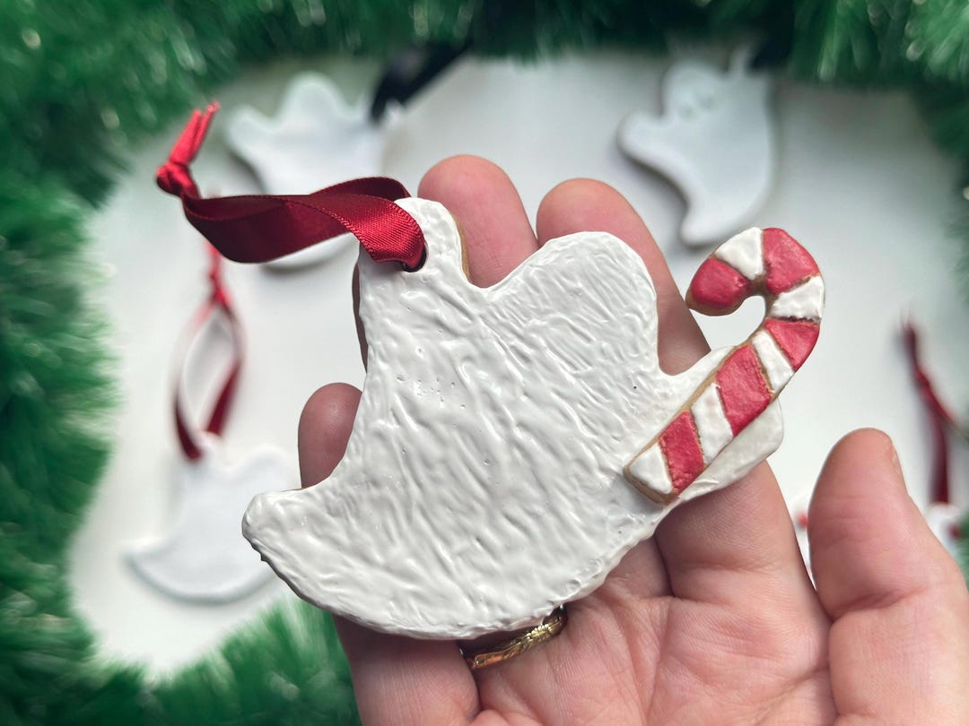 Candy Cane Drip Icing Ghost Cookie Decoration - Unique Handmade Salt ...