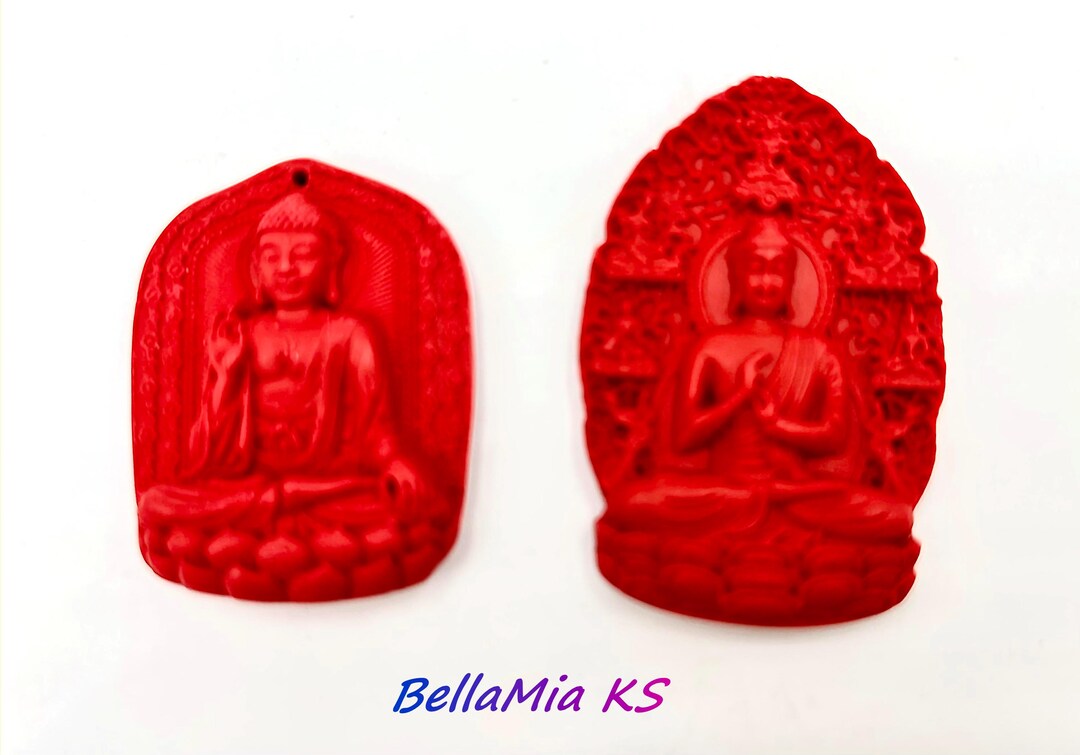 Vintage Carved Cinnabar Red Buddha Statue Pendant Necklace. @bellamia ...