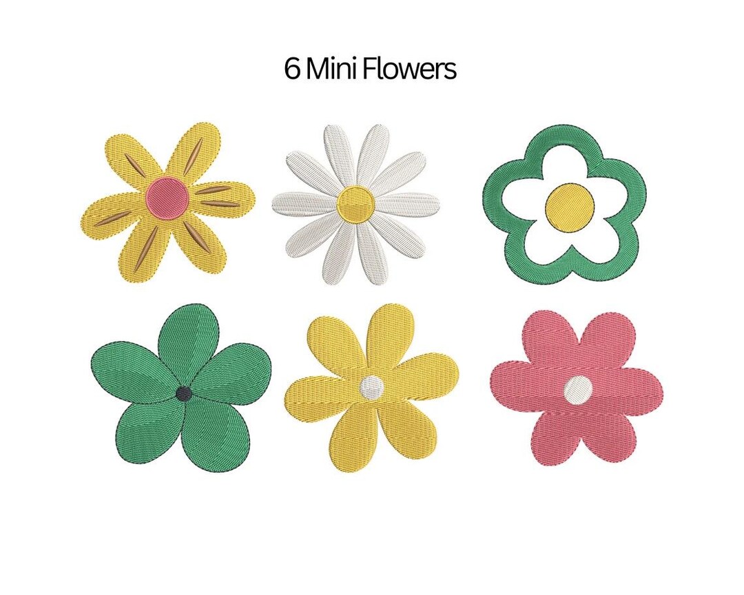 Cute 6 Mini Flowers Embroidery, Small Flowers Embroidery, Instant ...