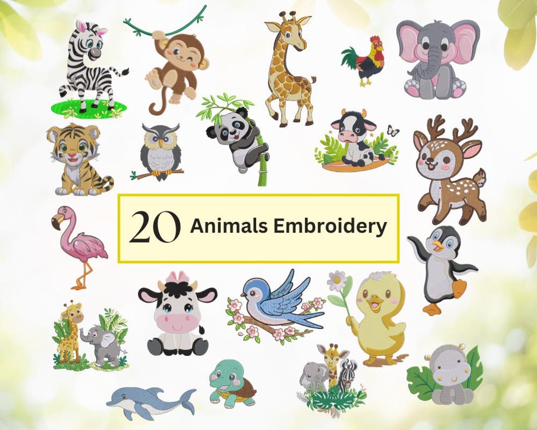 Safari Animal Embroidery Designs, 20 Animals Machine Embroidery, Jungle ...