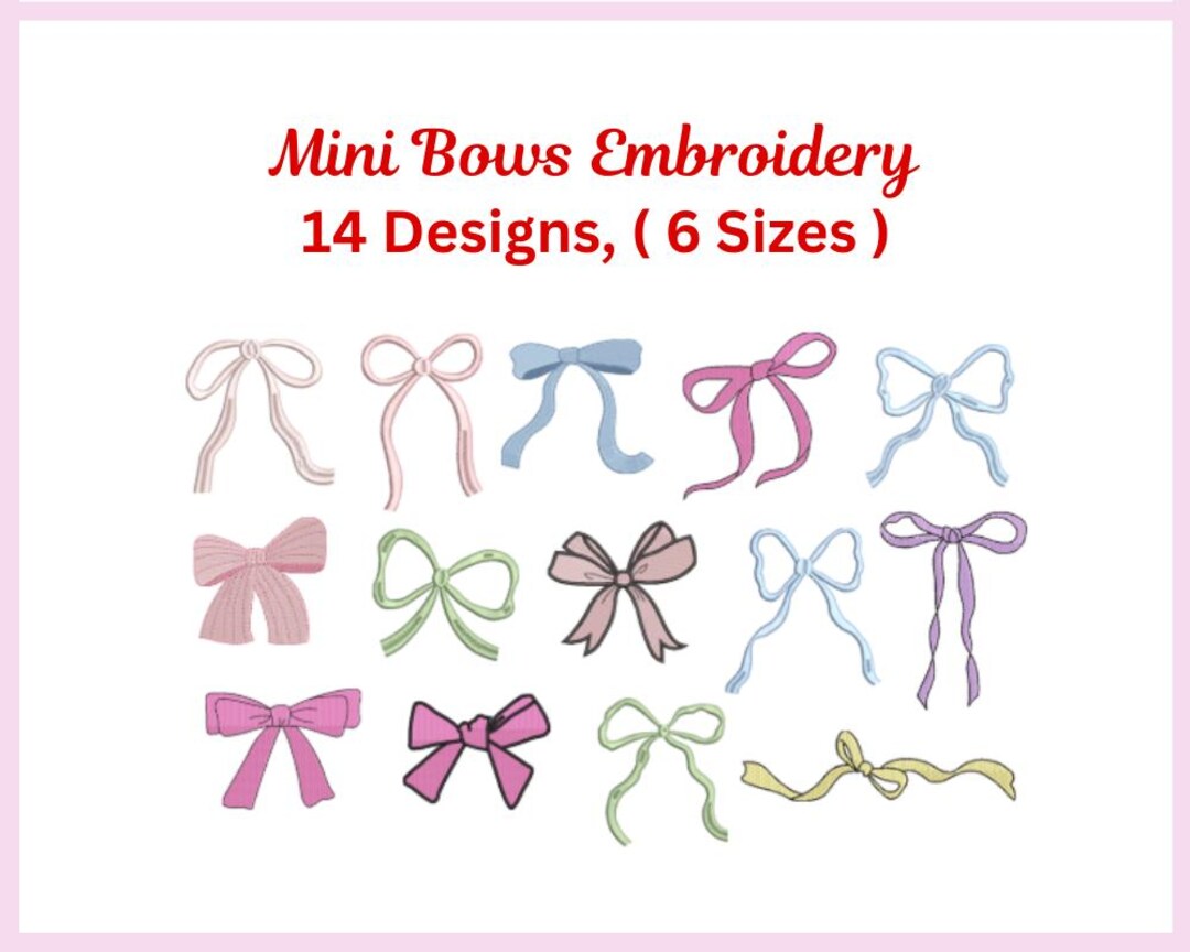 Set of 14 Mini Bows Embroidery Designs - Bows Machine Embroidery - Cute ...
