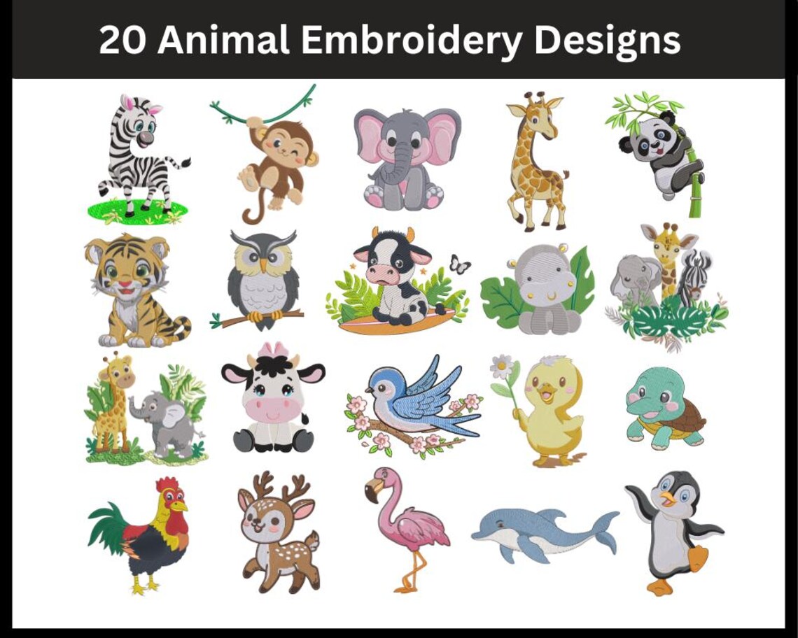 Safari Animal Embroidery Designs, 20 Jungle Animals Machine Embroidery ...