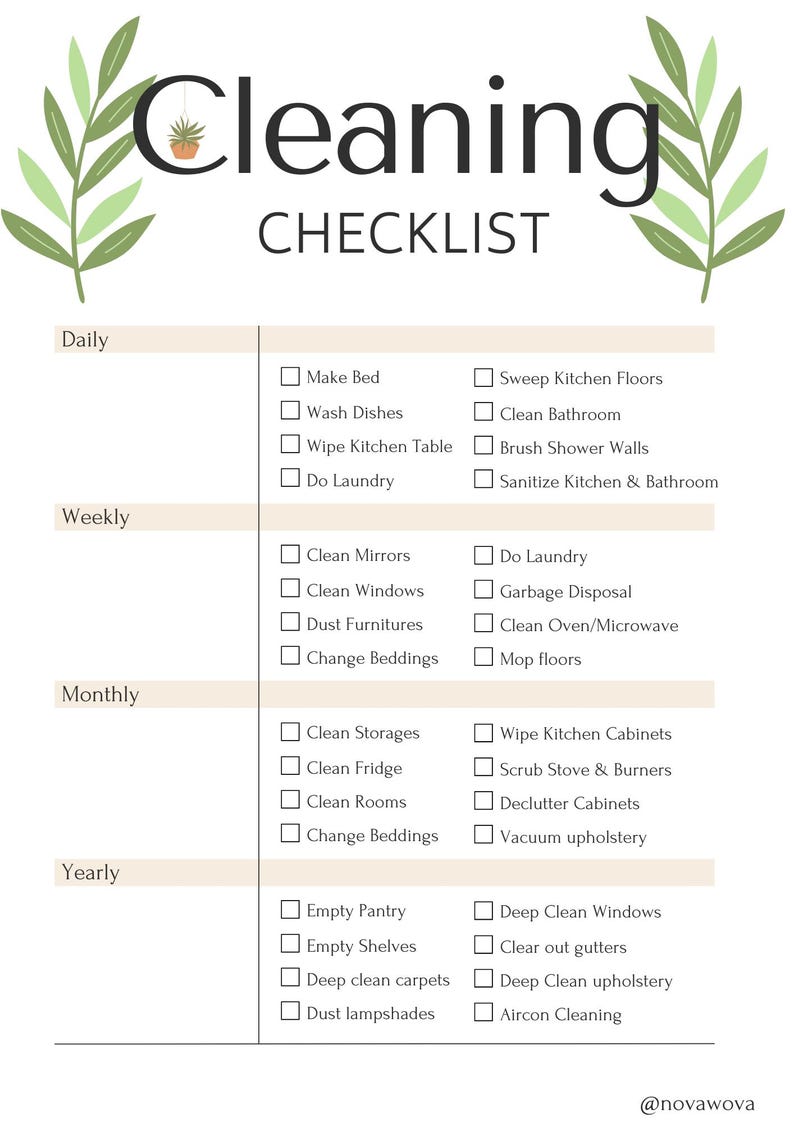 Cleaning, Checklist, Chores, Motivation - Etsy