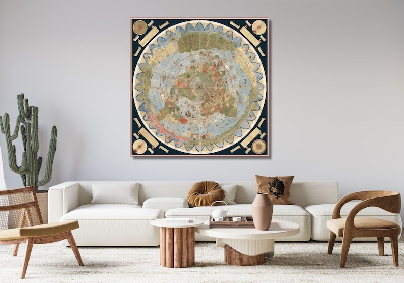 Ancient Flat Earth Map Canvas, 1587 by Monte Urbano Poster, Large World ...