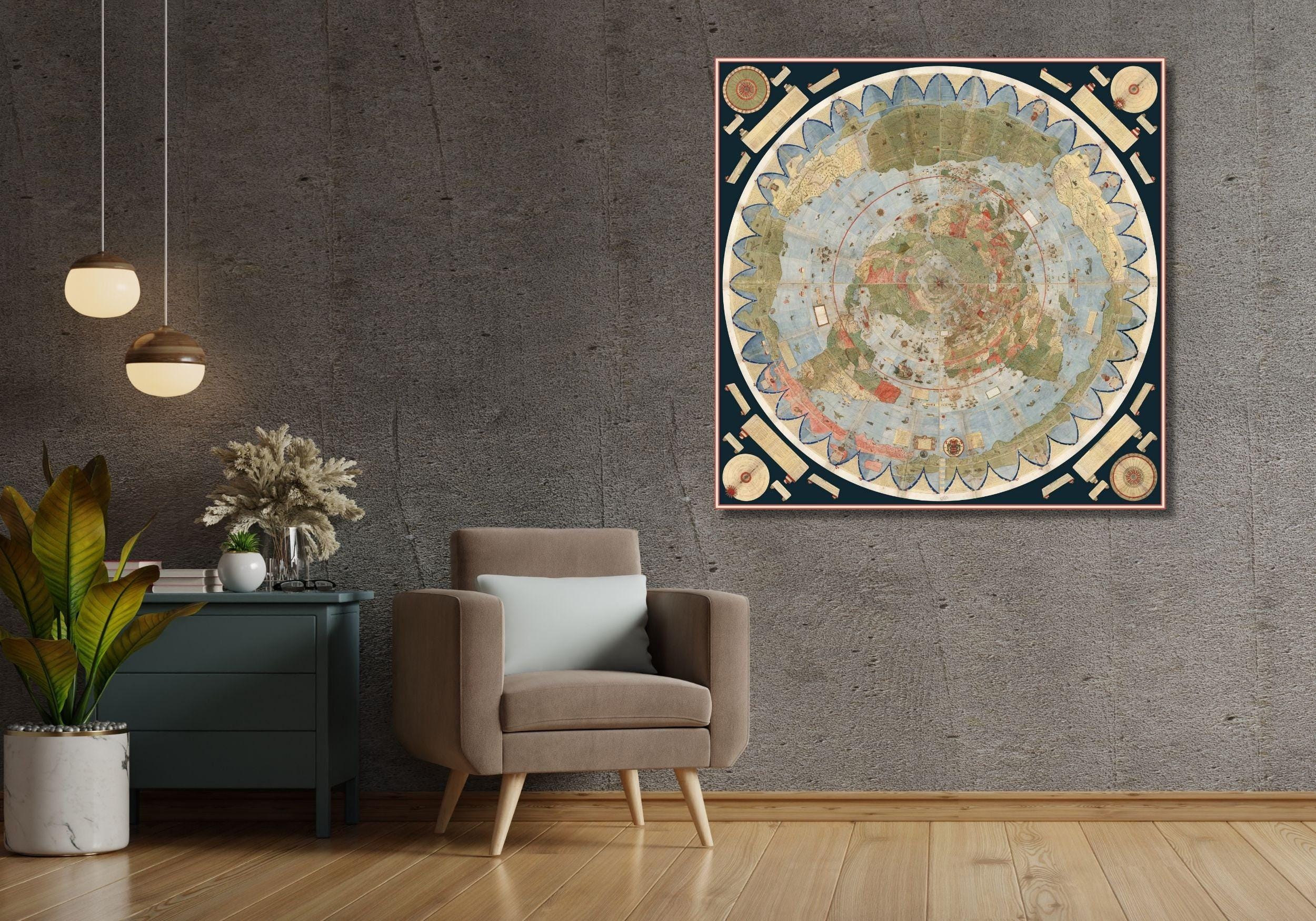 Ancient Flat Earth Map Canvas, 1587 by Monte Urbano Poster, Large World Map Wall Chart, 15th ...