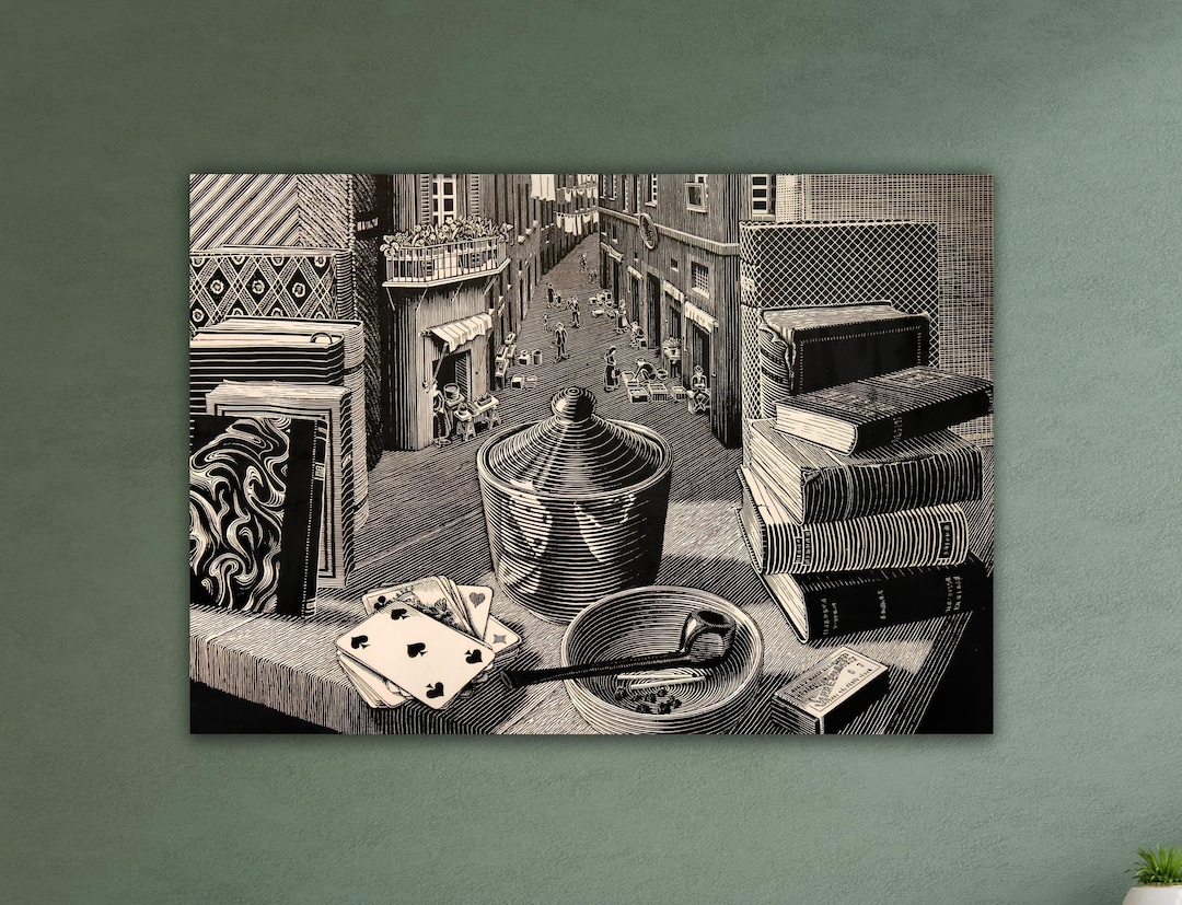 M C Escher Still Life and Street Canvas Escher Painting Dutch Artist M ...