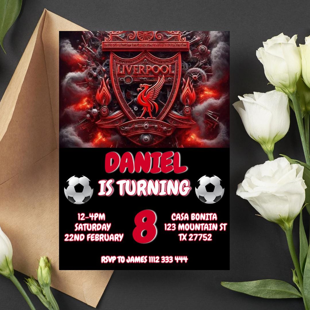 Editable Liverpool FC Birthday Invitation | Digital Liverpool FC ...