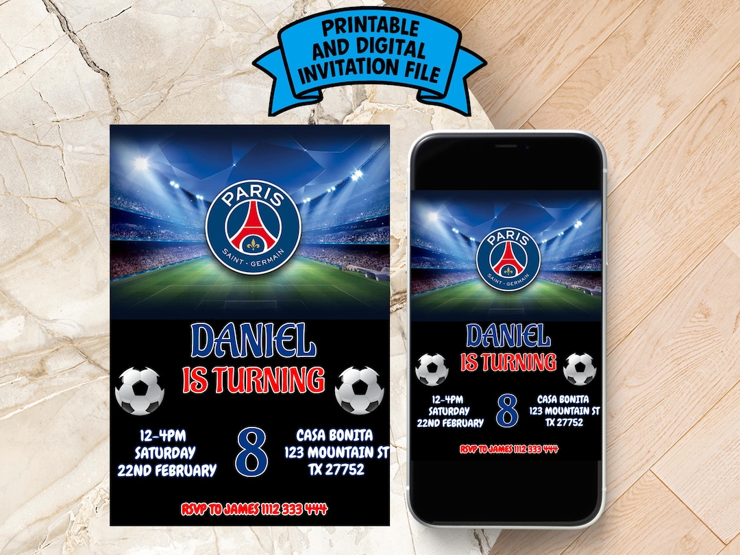 Editable Paris Saint-germain FC Birthday Invitation/psg Birthday ...