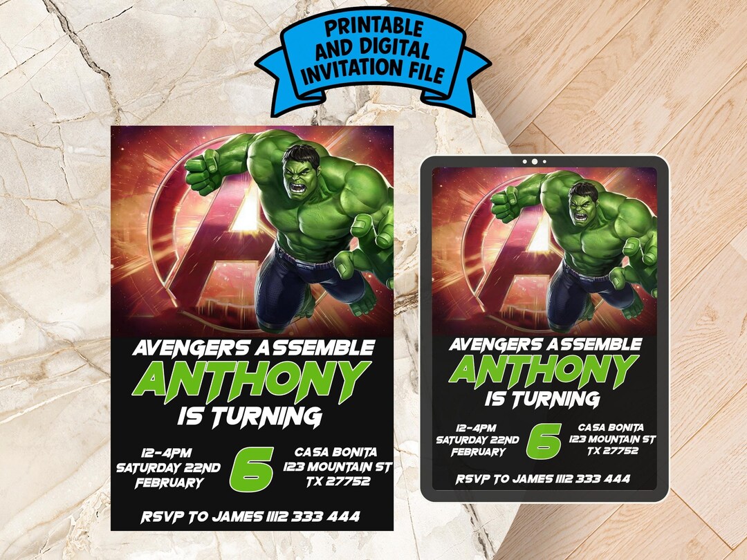 Editable the Hulk Birthday Invitation | Digital Hulk Invitation | the ...