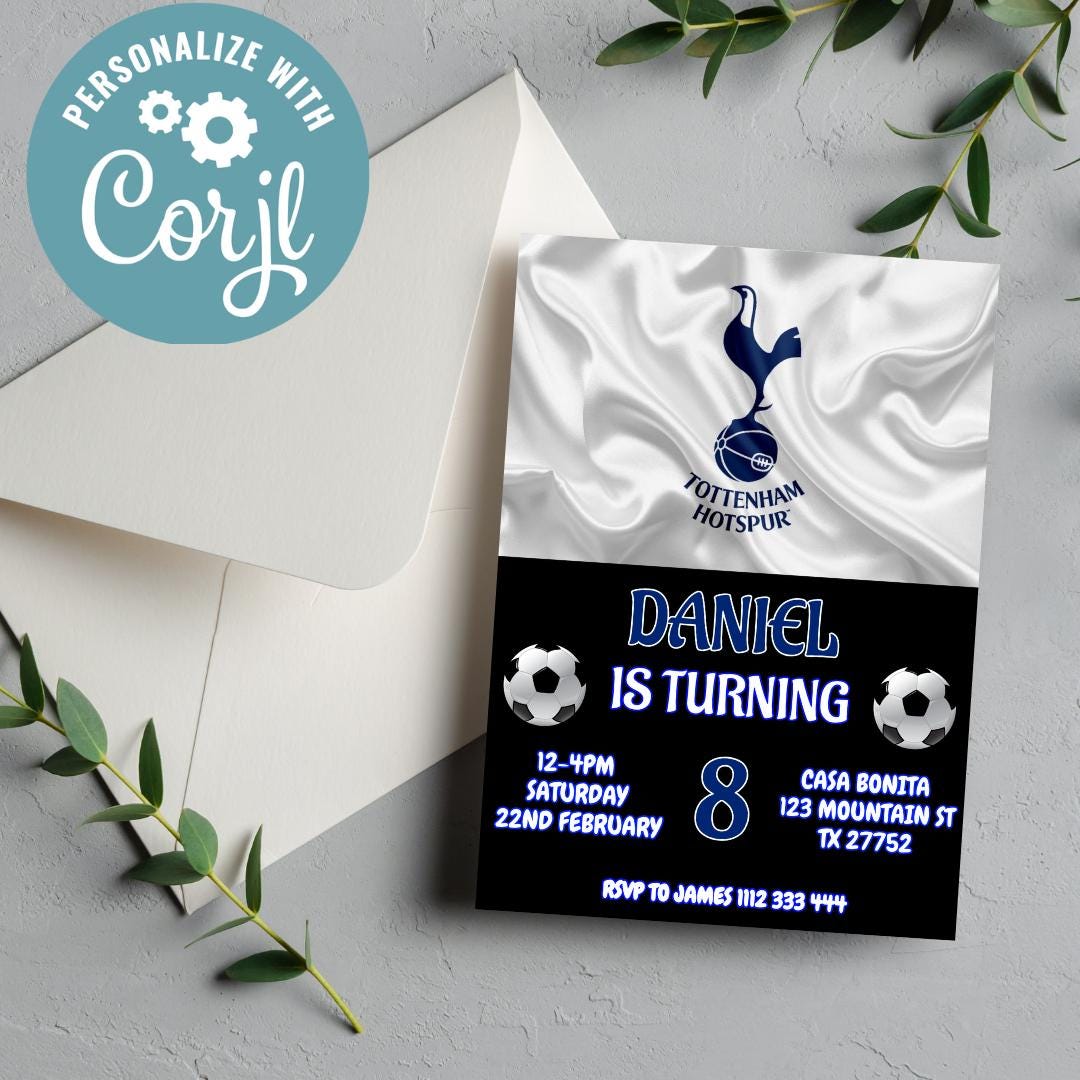 Editable Tottenham FC Birthday Invitation, Soccer Party Digital Invite ...