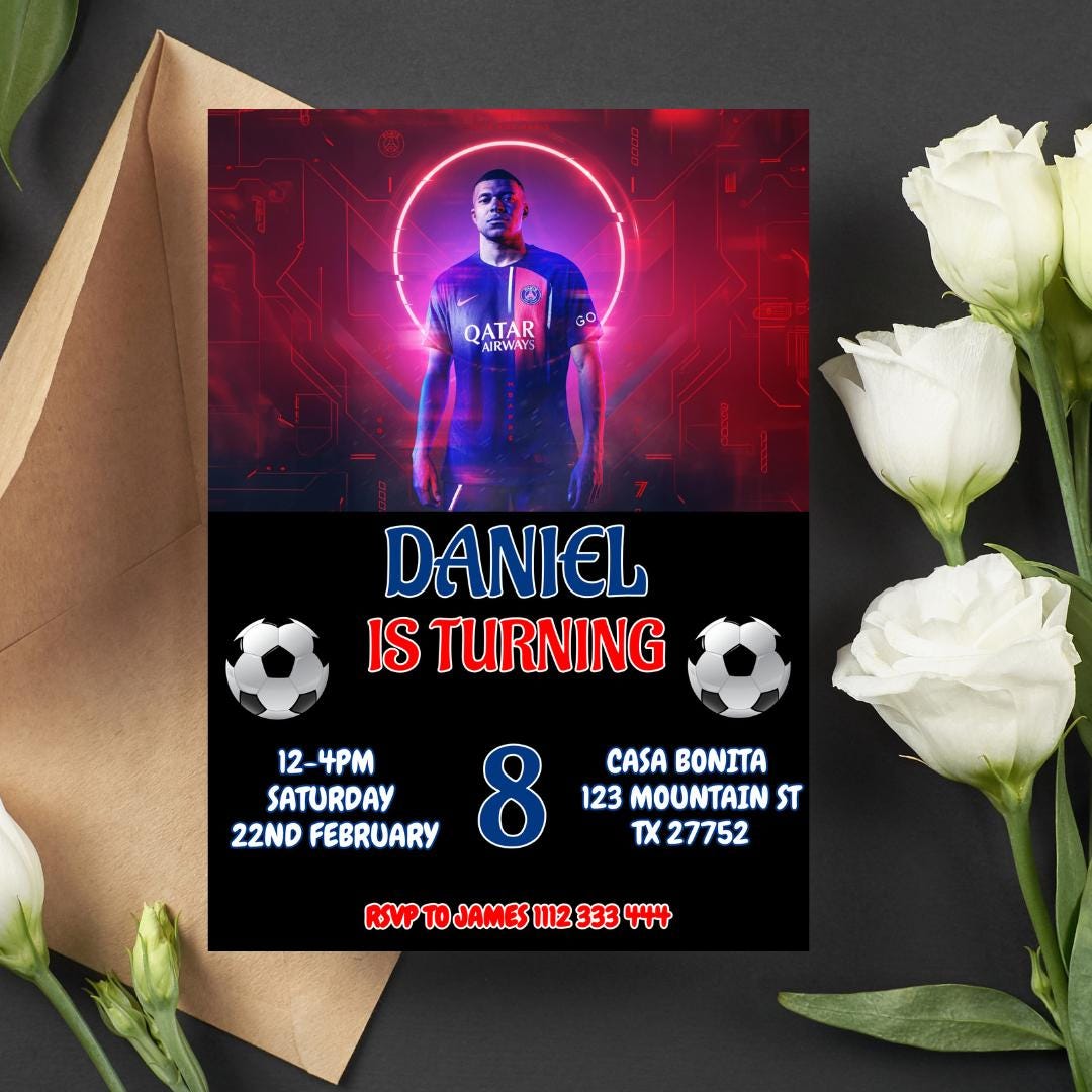 Editable Kylian Mbappé Birthday Invitation, Soccer Party Digital Invite ...