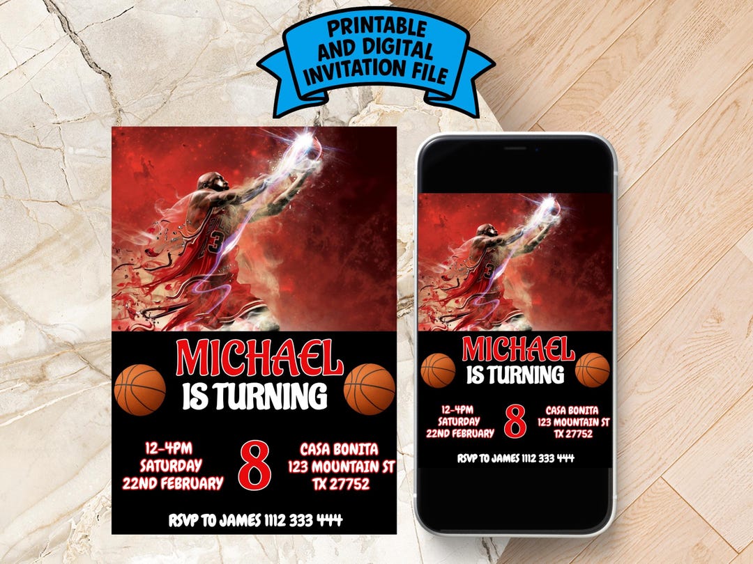 Editable Michael Jordan Birthday Invite | Michael Jordan Digital ...