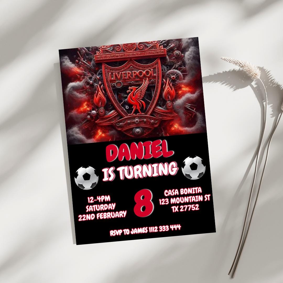 Editable Liverpool FC Birthday Invitation, Soccer Party Digital Invite ...
