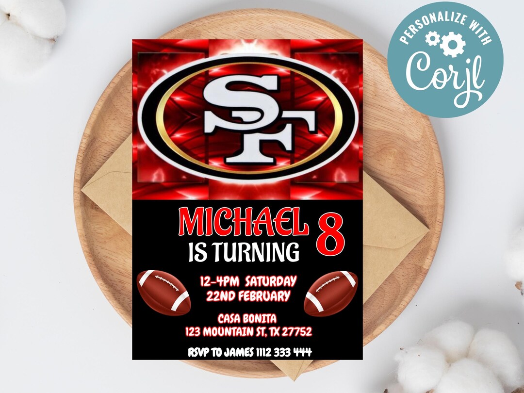 Editable San Francisco 49ers Birthday Invitation | Digital San ...