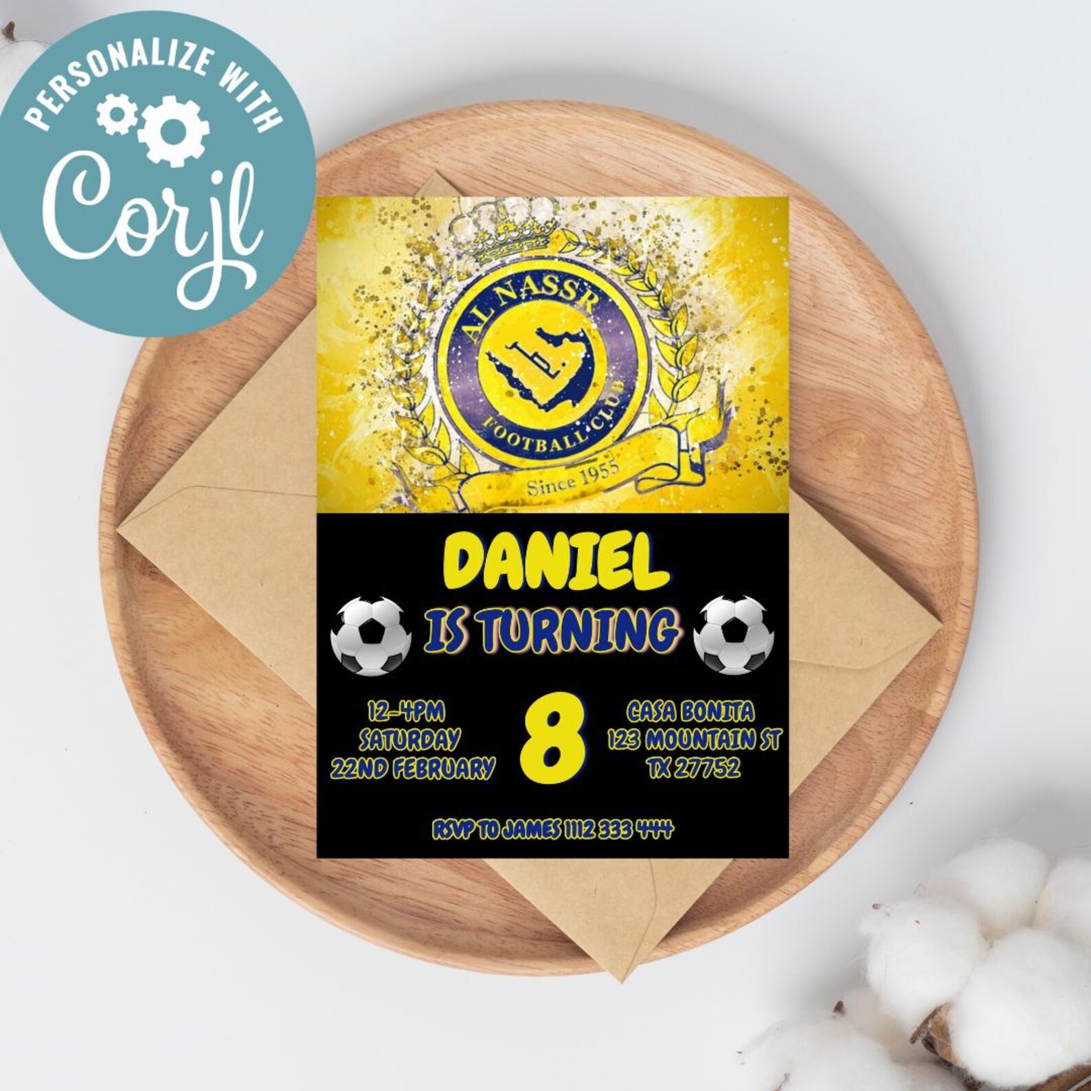 Editable Al-nassr FC Birthday Invitation, Soccer Party Digital Invite ...