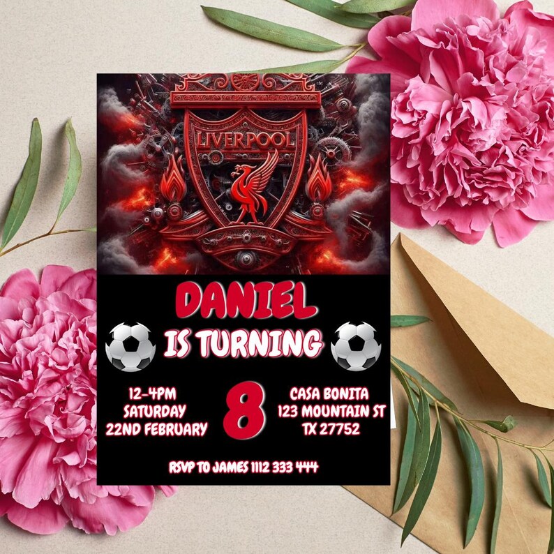 Editable Liverpool FC Birthday Invitation, Soccer Party Digital Invite ...