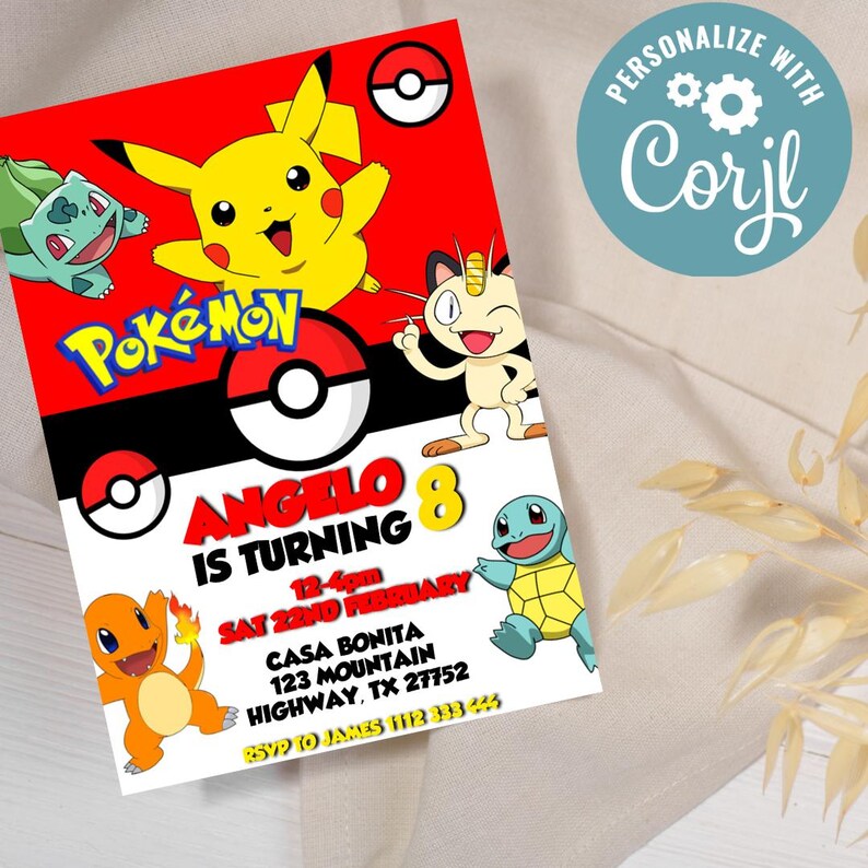 Editable Pokemon Invitation/pokemon Printable Birthday Invitation ...