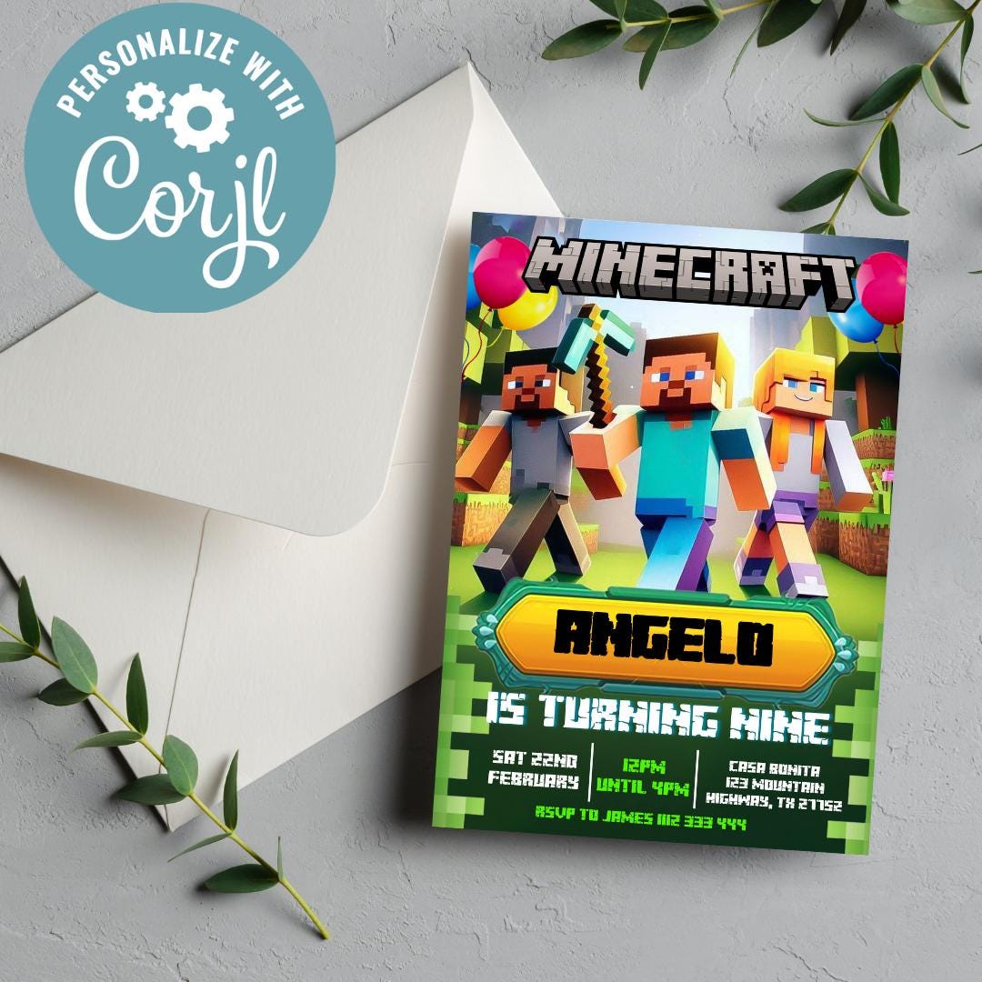 Invitación de cumpleaños editable de Minecraft, invitaciones de ...