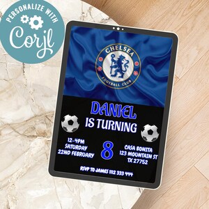 Editable Chelsea Fc Birthday Invitation, Soccer Party Digital Invite ...