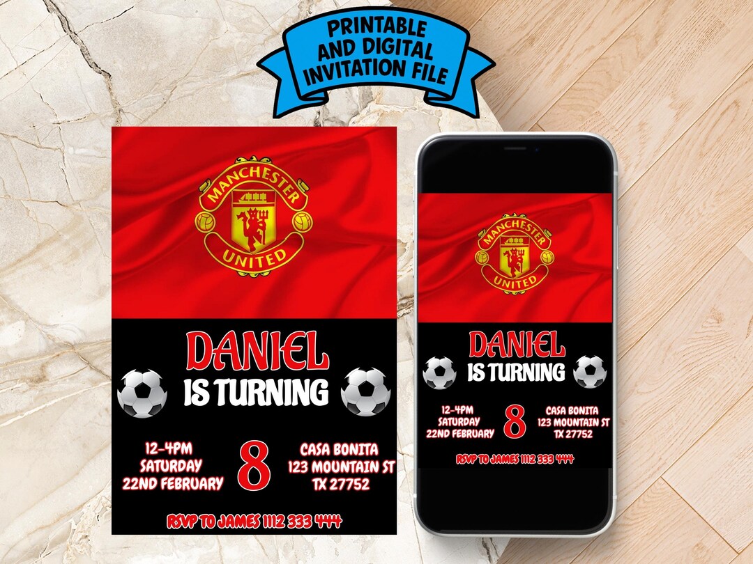 Editable Manchester United Birthday Invitation | Manchester United ...