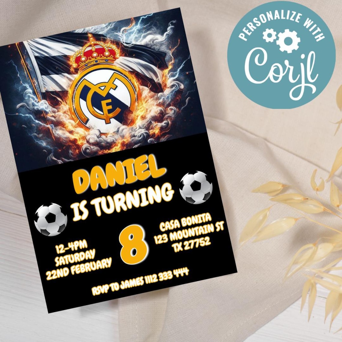 Editable Real Madrid Birthday Invitation, Soccer Party Digital Invite ...