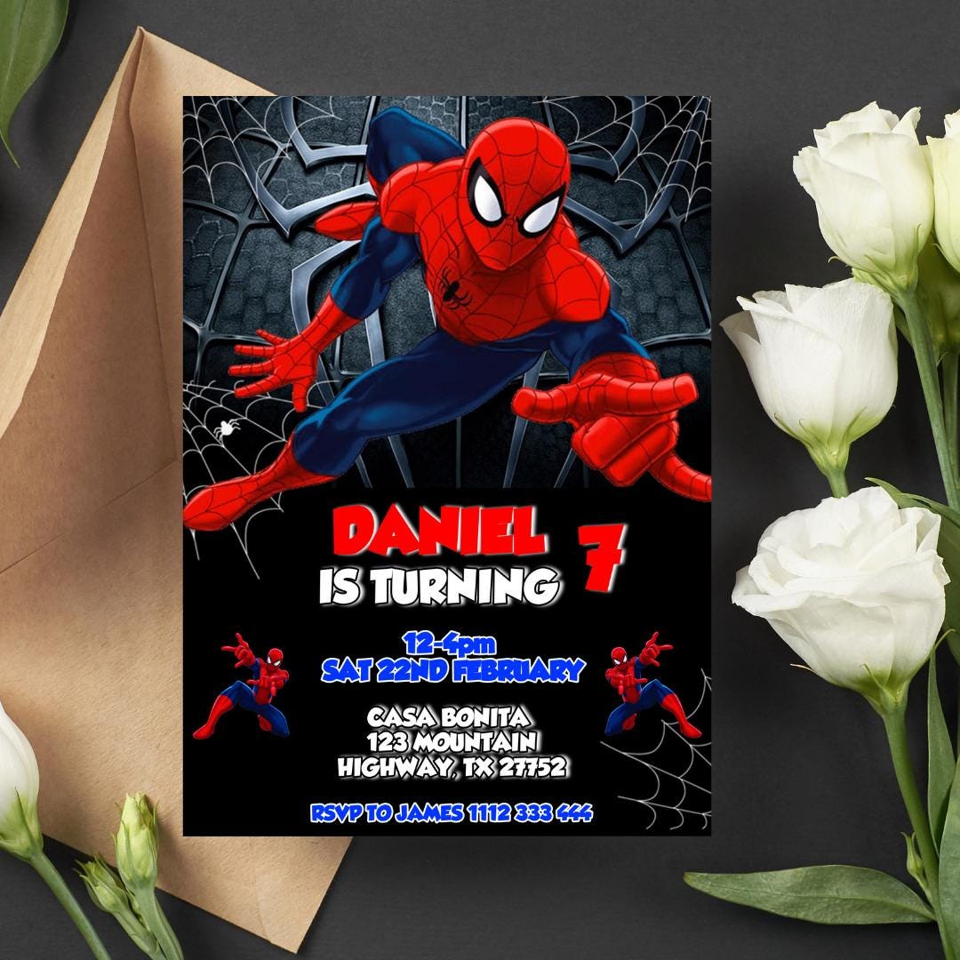 Editable Spiderman Birthday Invitation, Spiderman Party Invite, Custom ...