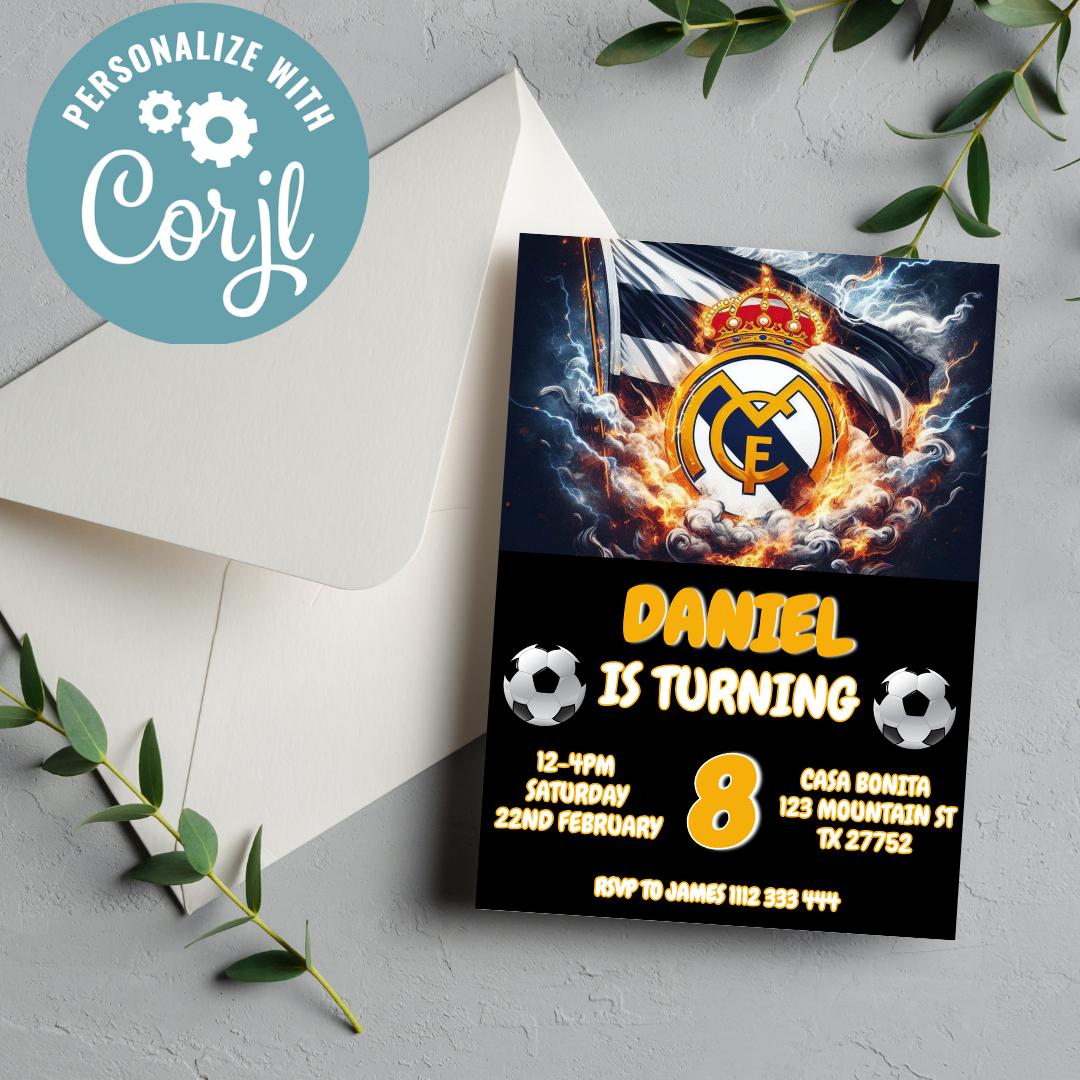 Editable Real Madrid Birthday Invitation, Soccer Party Digital Invite ...