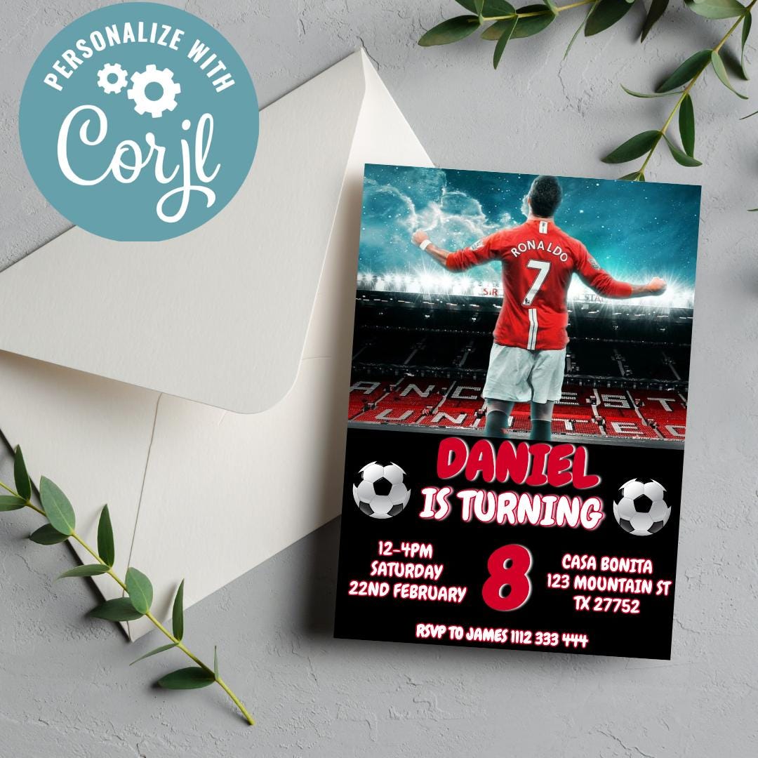 Editable Cristiano Ronaldo Birthday Invitation, Soccer Party Digital ...
