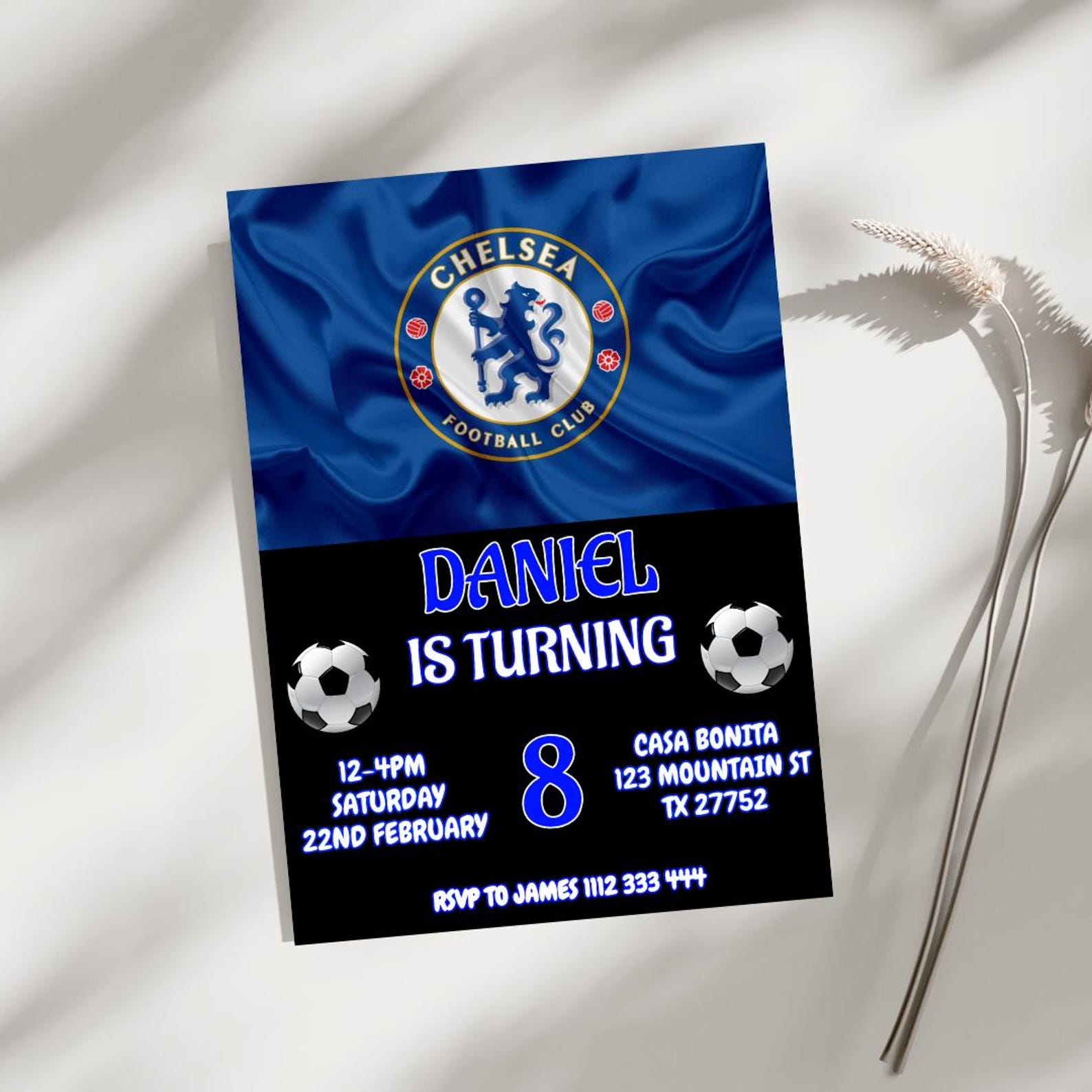 Editable Chelsea Fc Birthday Invitation, Soccer Party Digital Invite ...