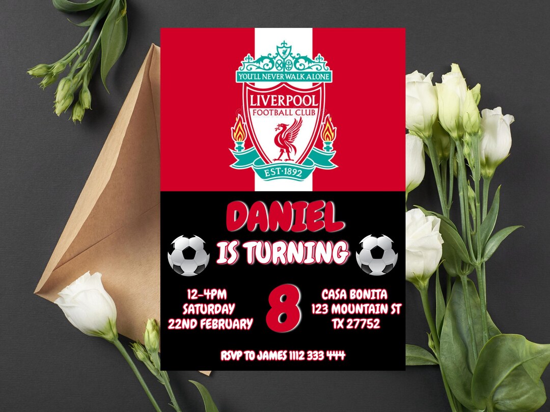 Editable Liverpool FC Birthday Invitation | Digital Liverpool FC ...