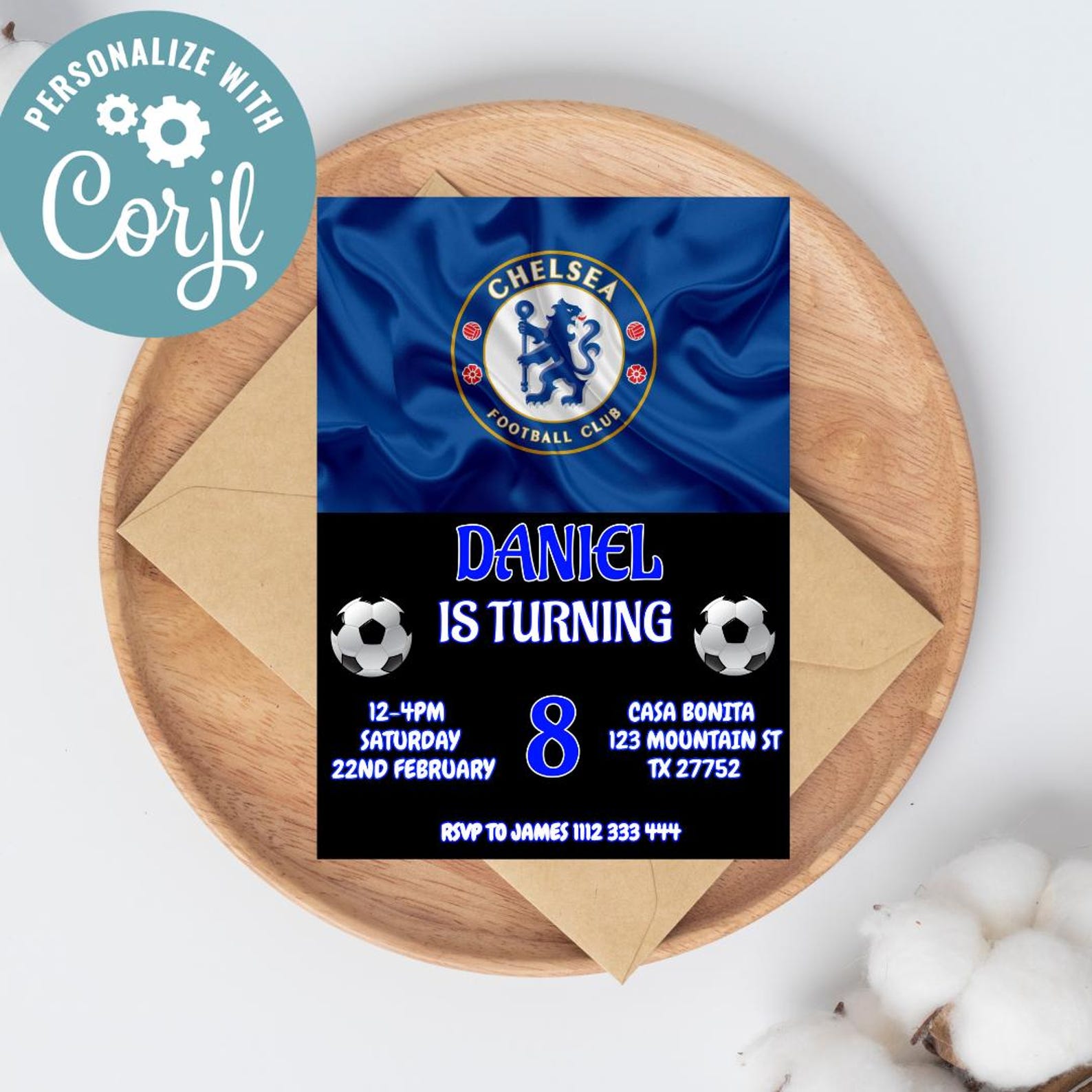 Editable Chelsea Fc Birthday Invitation, Soccer Party Digital Invite ...