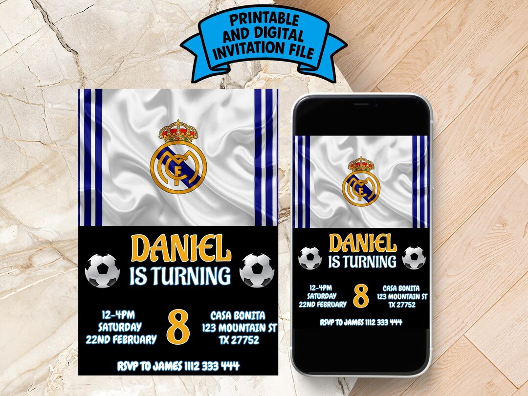 Editable Real Madrid CF Birthday Invitation/real Madrid Invitation ...