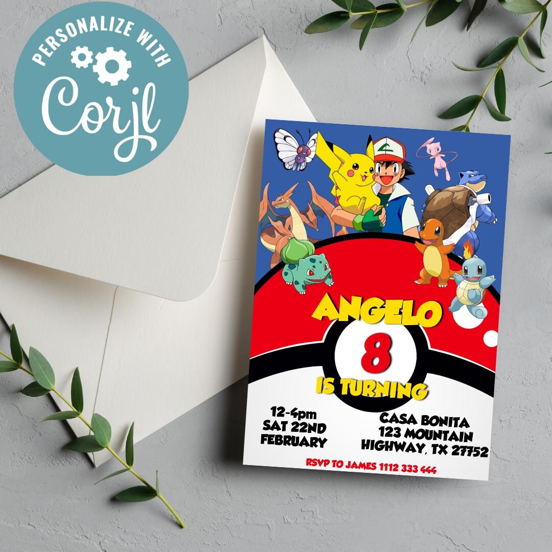 Editable Pokemon Invitation/pokemon Printable Birthday Invitation ...