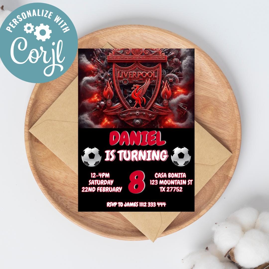 Editable Liverpool FC Birthday Invitation, Soccer Party Digital Invite ...
