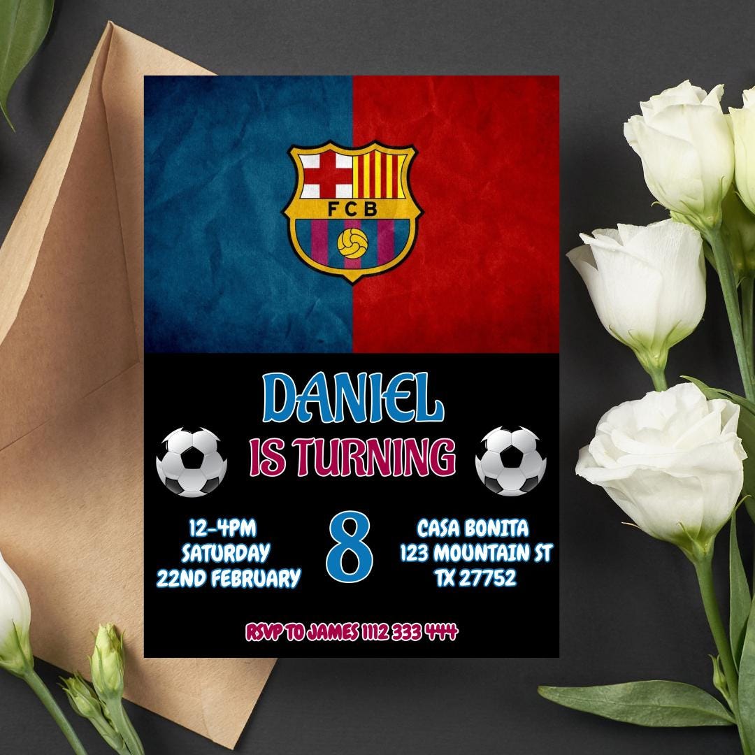 Editable Barcelona FC Birthday Invitation, Soccer Party Digital Invite ...