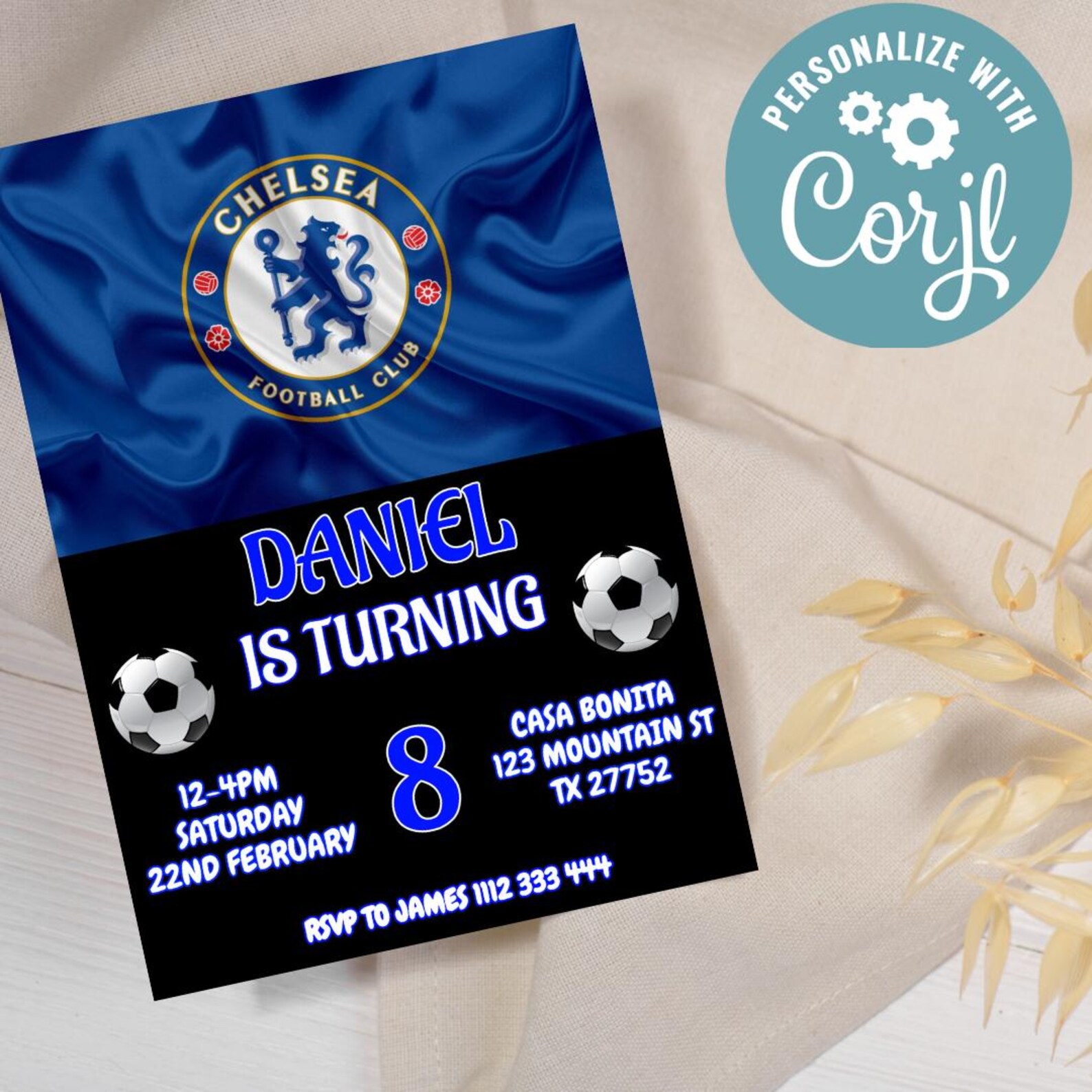 Editable Chelsea Fc Birthday Invitation, Soccer Party Digital Invite ...