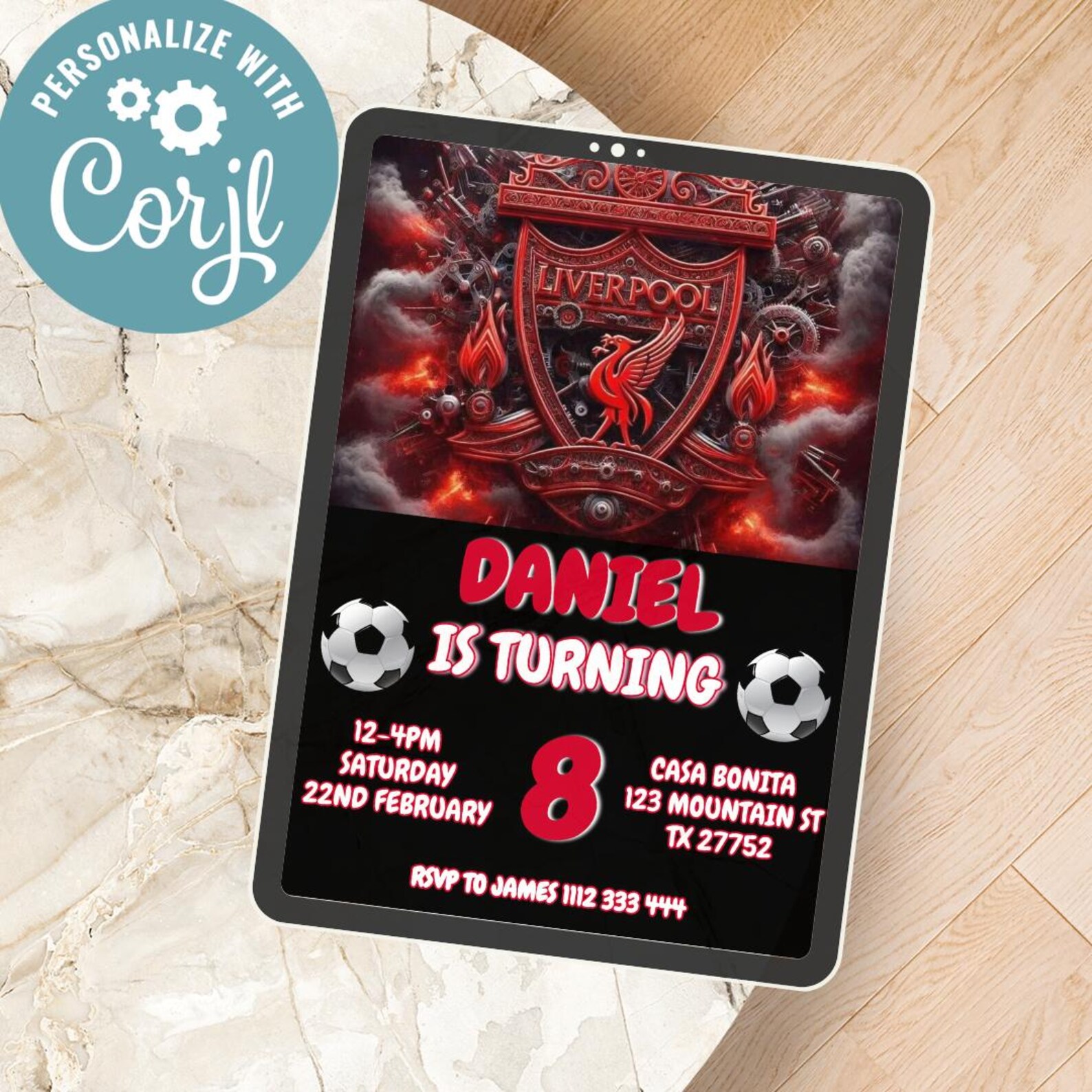 Editable Liverpool FC Birthday Invitation, Soccer Party Digital Invite ...