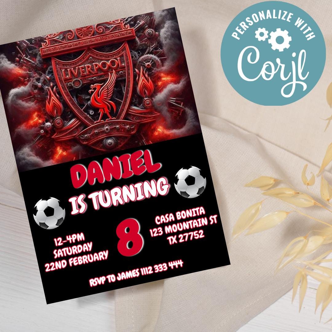 Editable Liverpool FC Birthday Invitation, Soccer Party Digital Invite ...