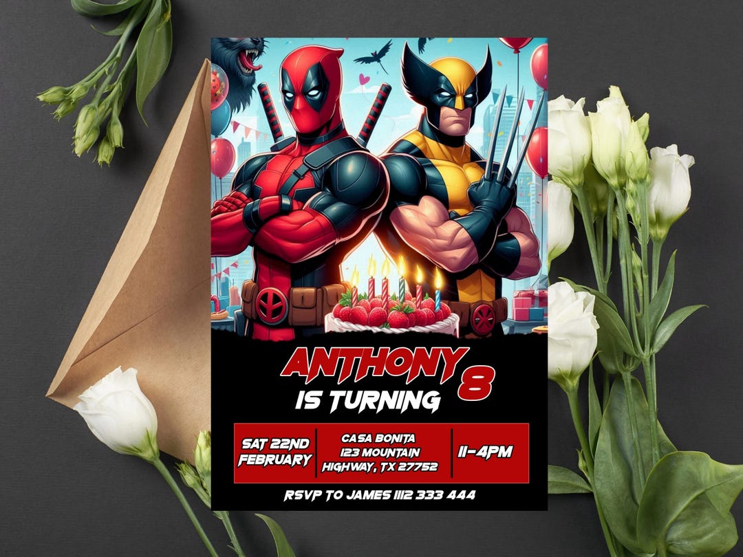 Editable Wolverine Birthday Invitation | Digital Wolverine Invitation ...