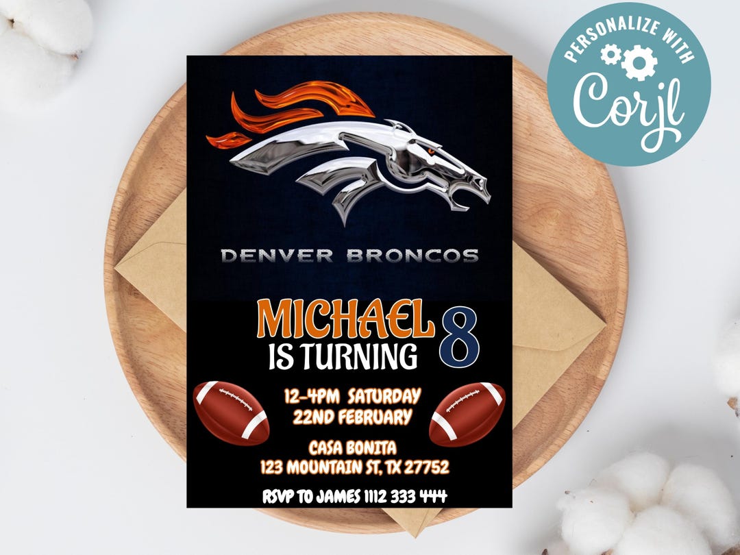 Editable Denver Broncos Birthday Invitation | Digital Denver Broncos ...