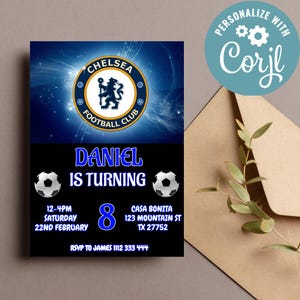 Chelsea FC Birthday Invitation, Chelsea FC Football Birthday Invitation ...