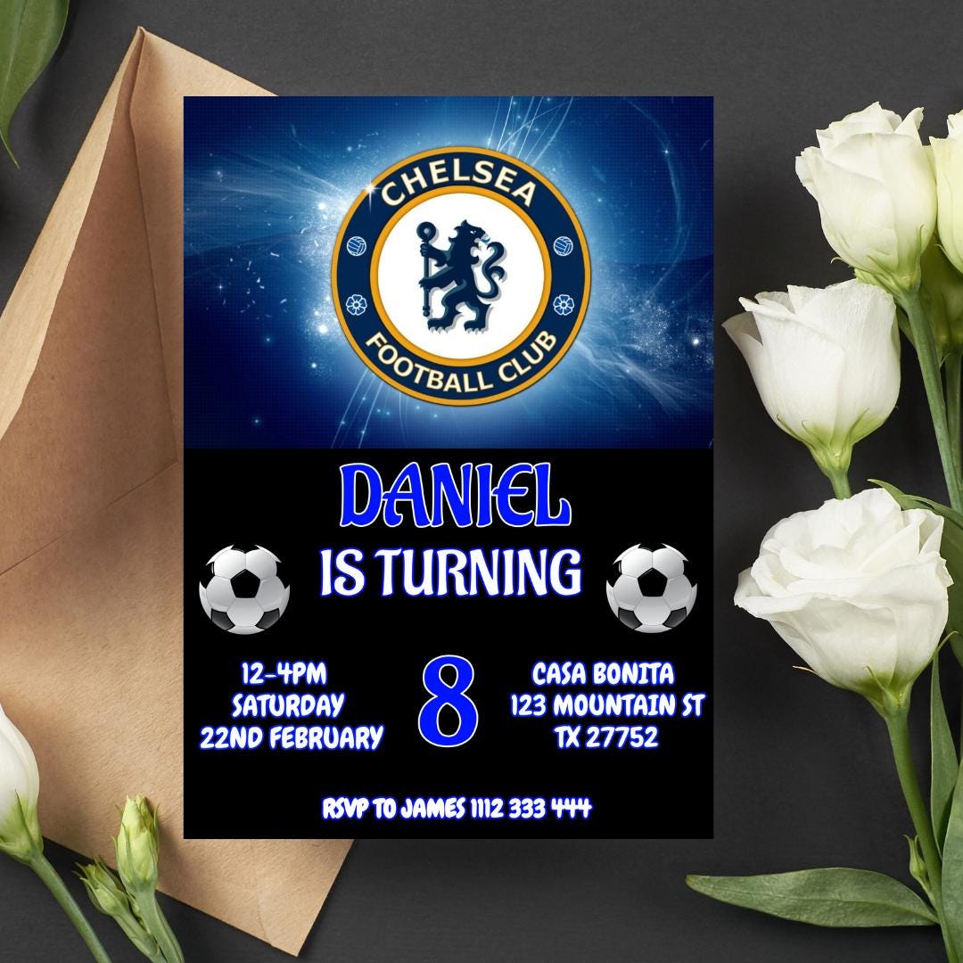 Editable Chelsea Fc Birthday Invitation, Soccer Party Digital Invite ...